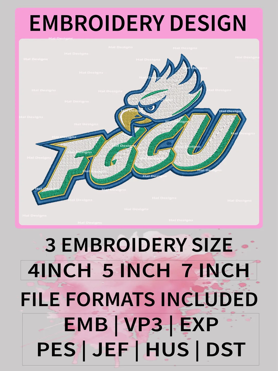 NCAA Florida Gulf Coast Eagles Embroidery File, 3 Sizes, 6 Formats ...