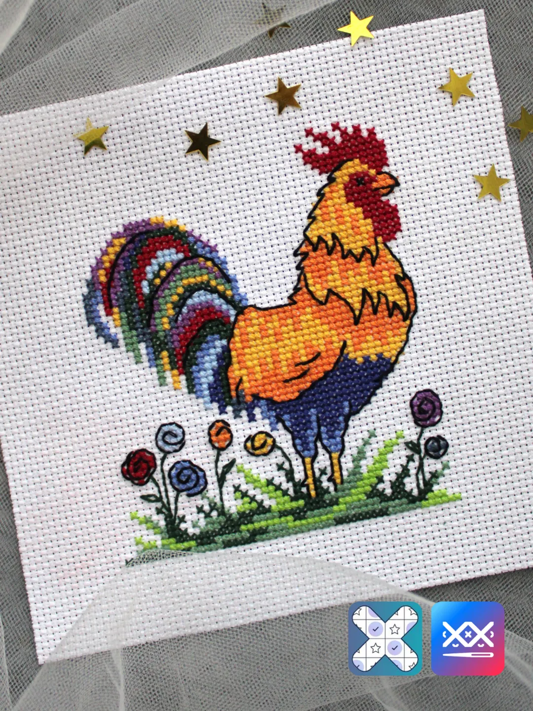 Cross stitch pattern Rooster, digital cross stitch chart PDF