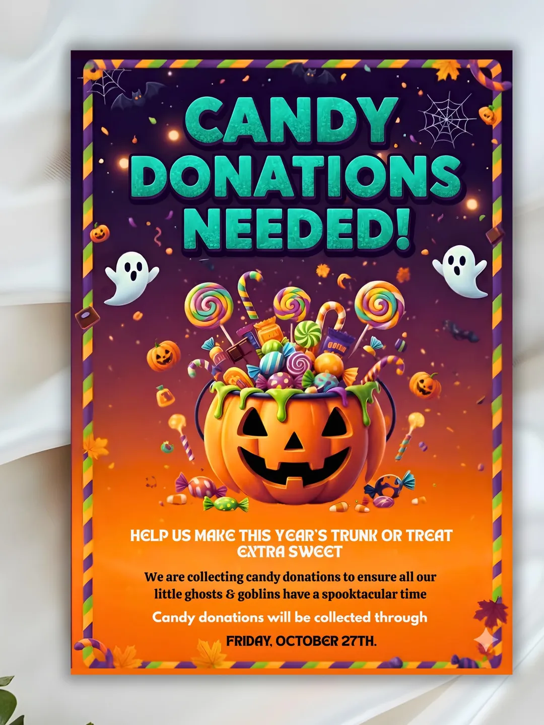 Editable Halloween Candy Donation Flyer Template, Fund Raiser Poster ...
