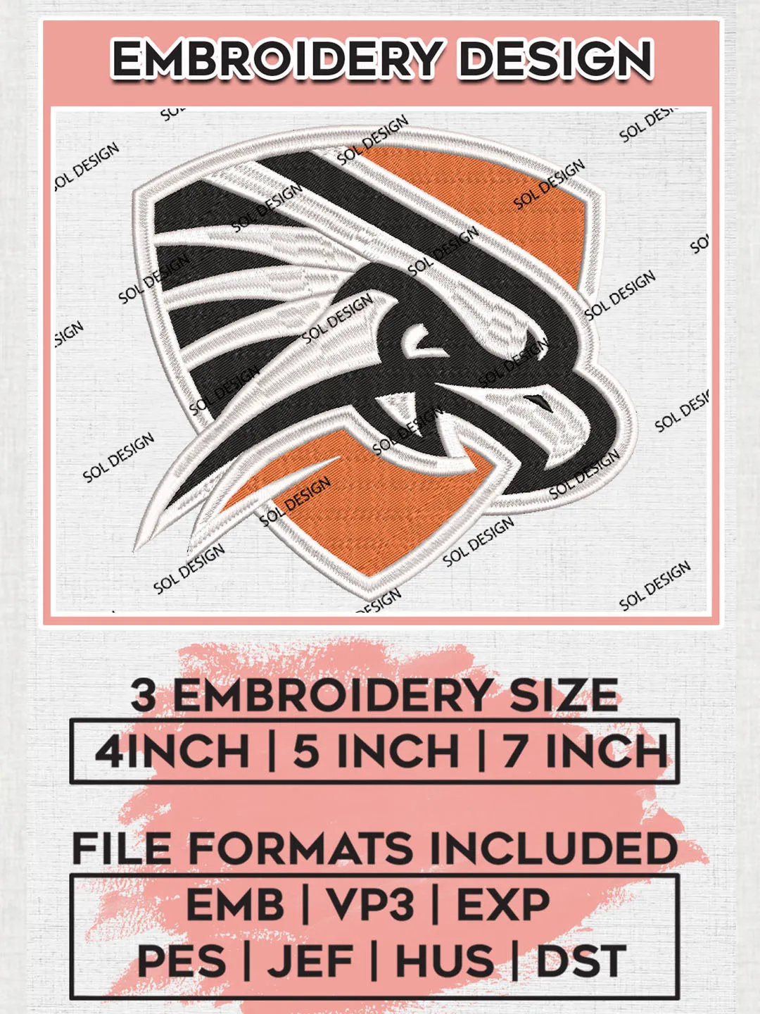 NCAA UTPB Falcons Team Head Mascot Logo Embroidery Design Files, NCAA ...