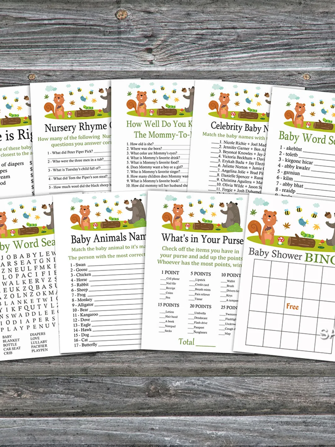 Cute Deer baby shower games bundle,Woodland animals Baby Shower games ...