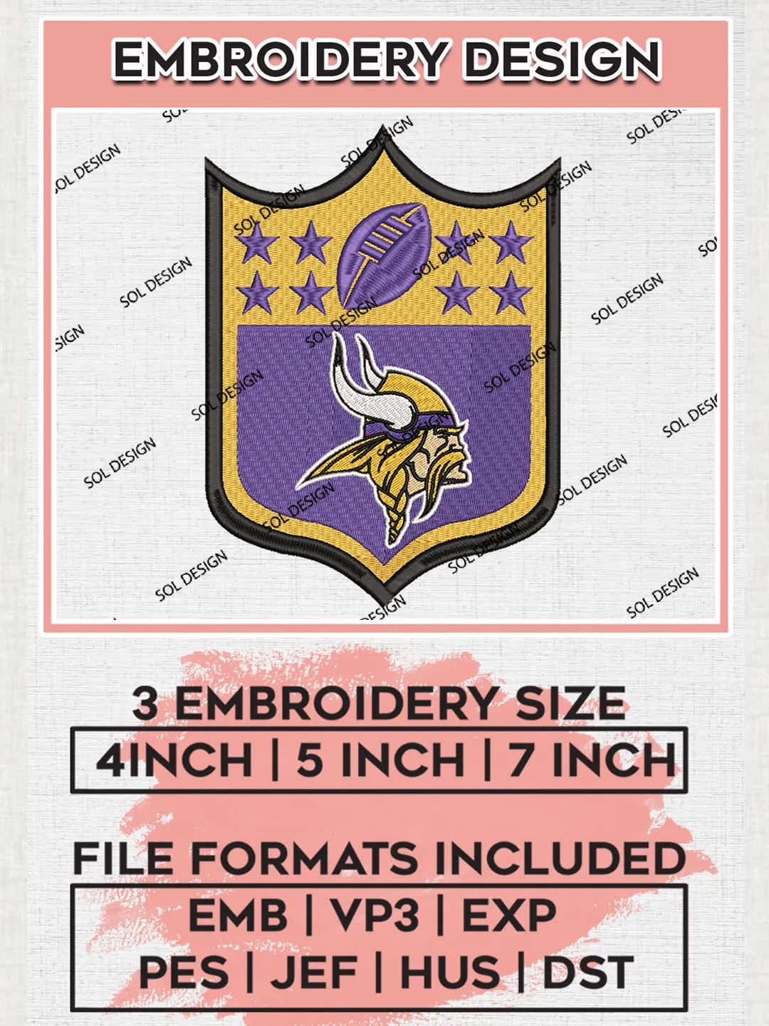 Minnesota Vikings Embroidery Design Files, NFL Vikings, NFL Embroidery ...