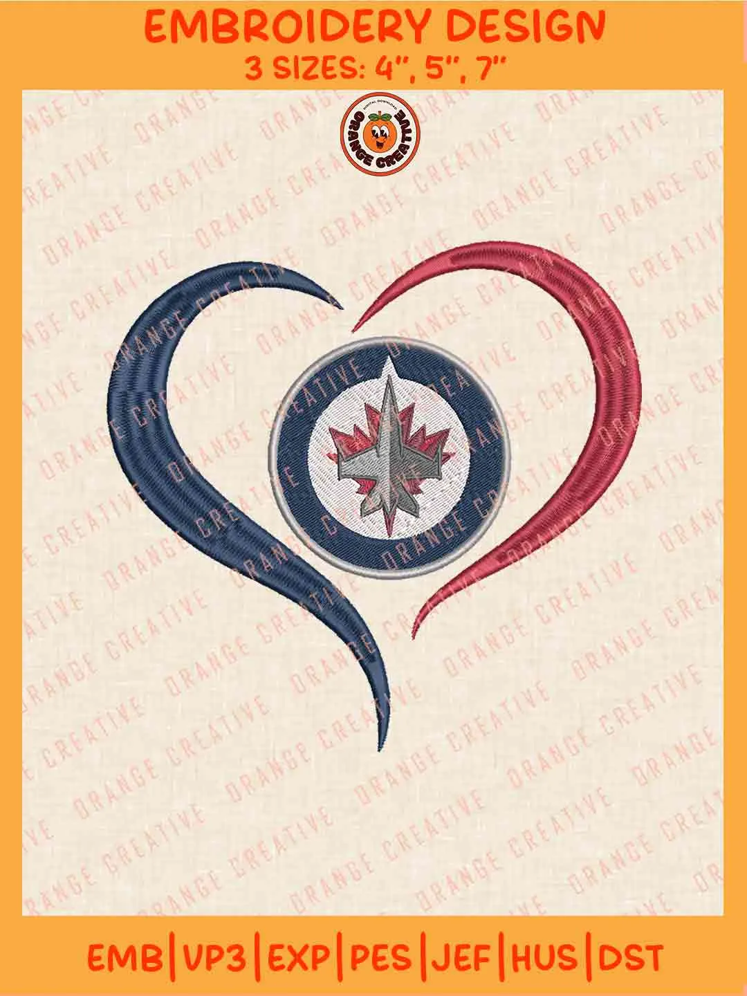 NHL Winnipeg Jets Team Heart Logo Embroidery Files, Winnipeg Jets ...