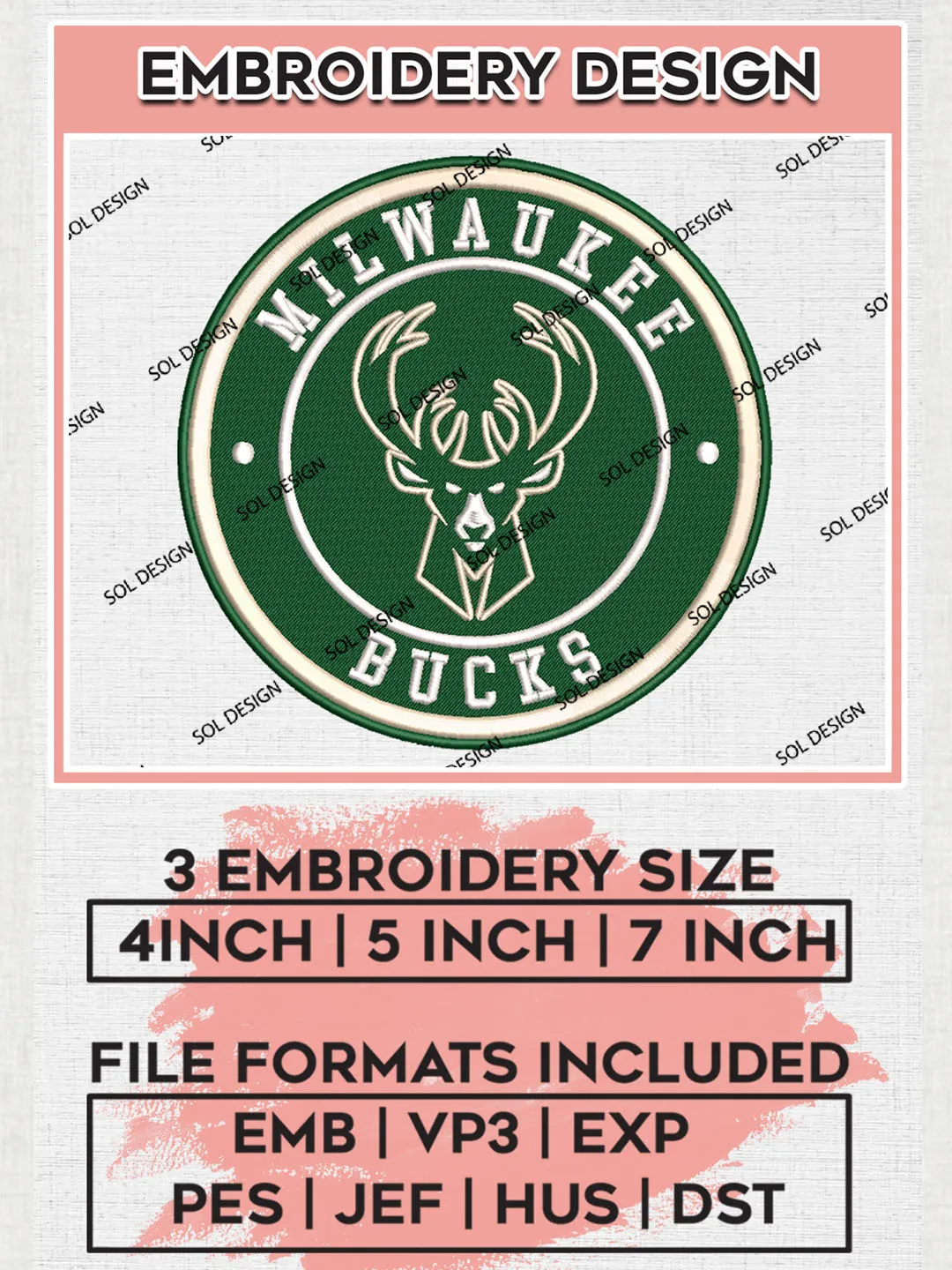Milwaukee Bucks NBA Basketball Team Logo Embroidery Design, NBA ...