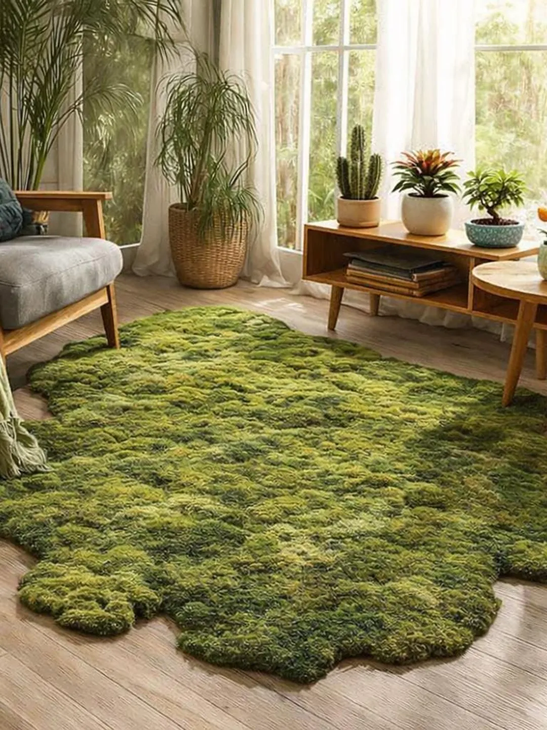 Nature Inspired Green Moss Footprint Area Rug for Living Room, Bedroom ...