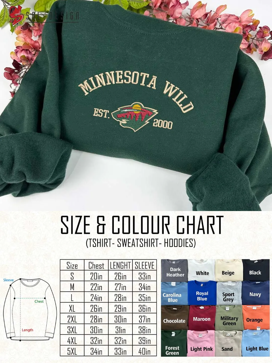Minnesota Wild Est 2000 Embroidered Sweatshirt, NHL Team Embroidered ...