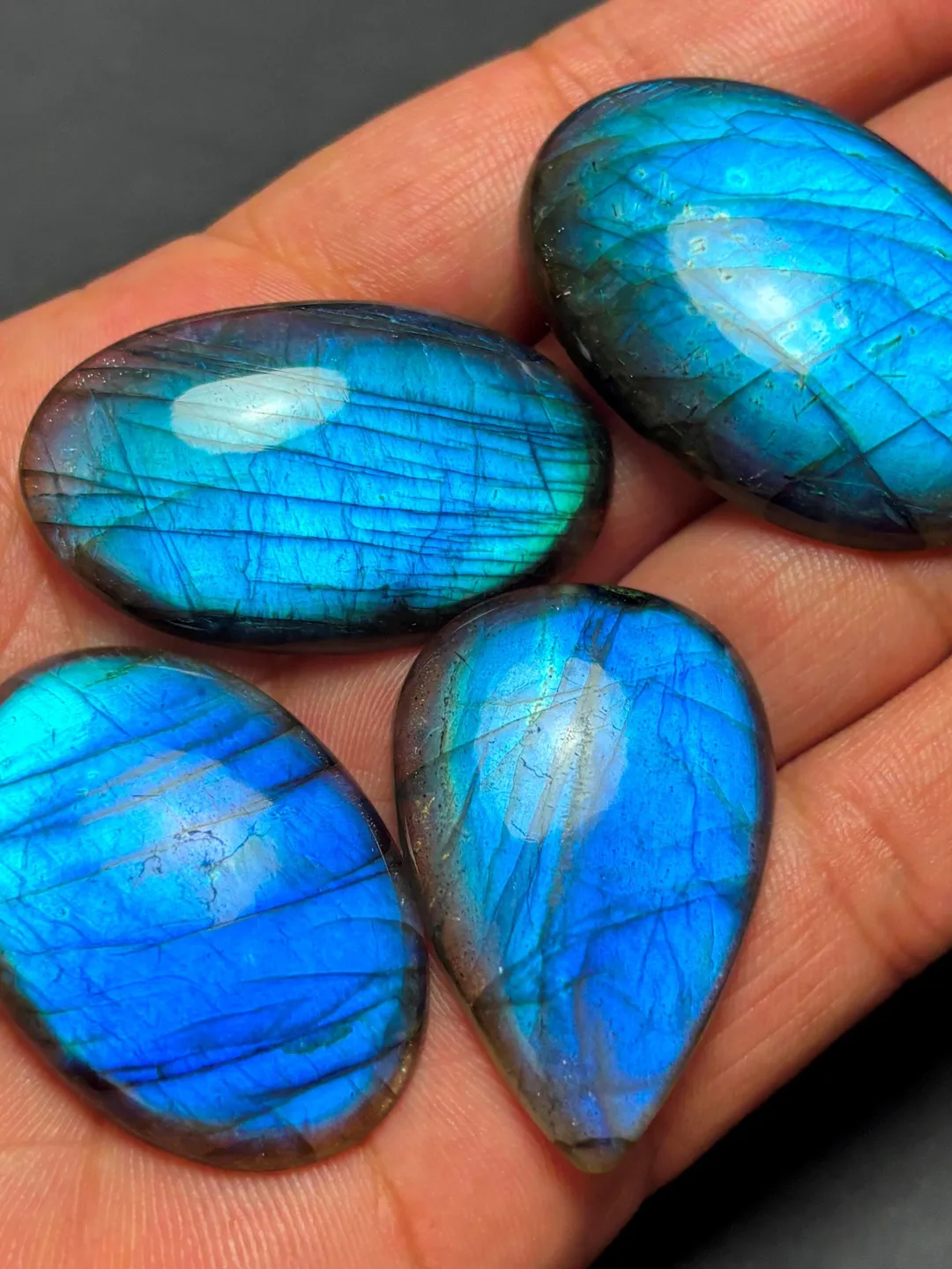 Blue Flash Labradorite Cabochon: Flat Back Gemstone Pendant Stone