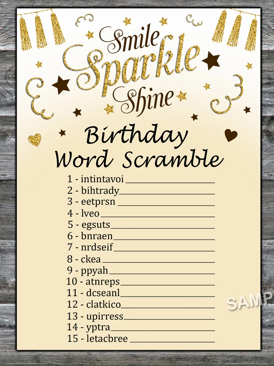 Sparkle and shine Birthday Word Scramble Game,Adult Birthday party game ...