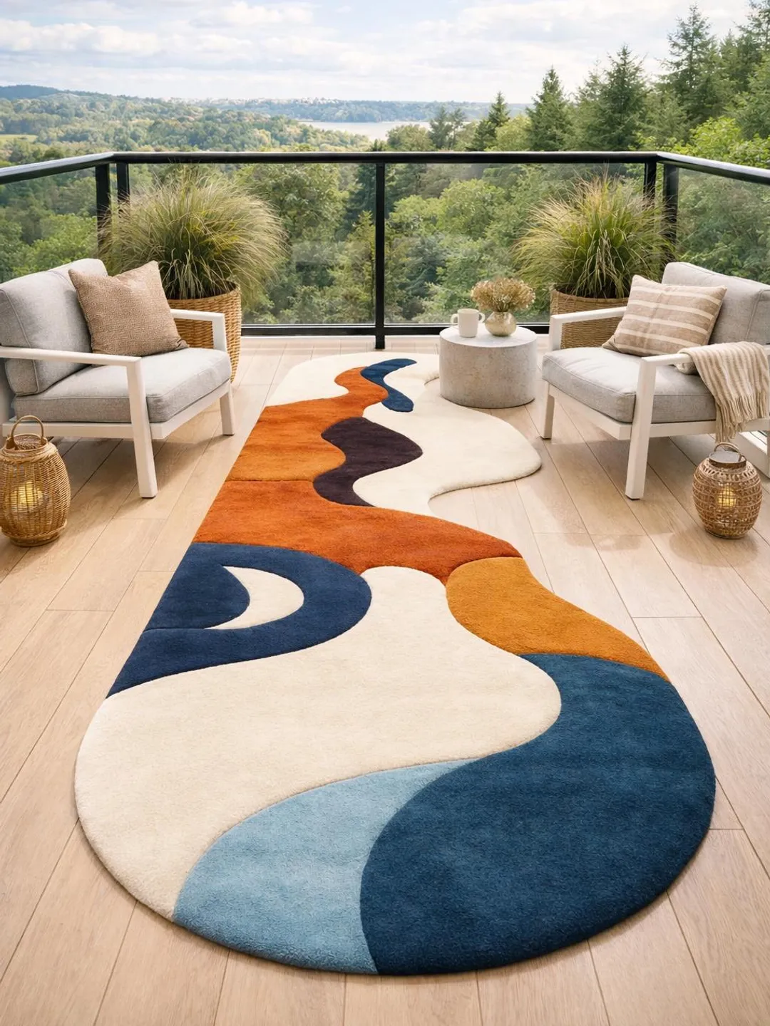 Hand Tufted Abstract Runner Rug, Organic Shape, Multicolor Hallway Carpet