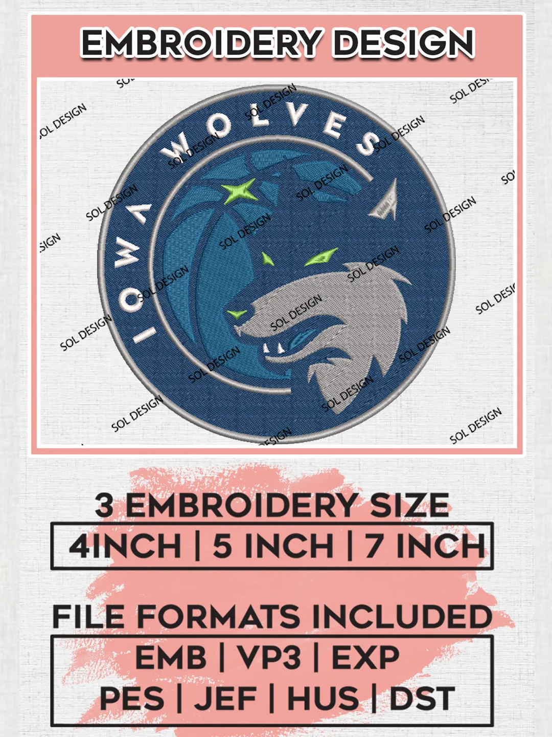 NBA Iowa Wolves Team Basketball Logo Embroidery Designs, NBA G League ...