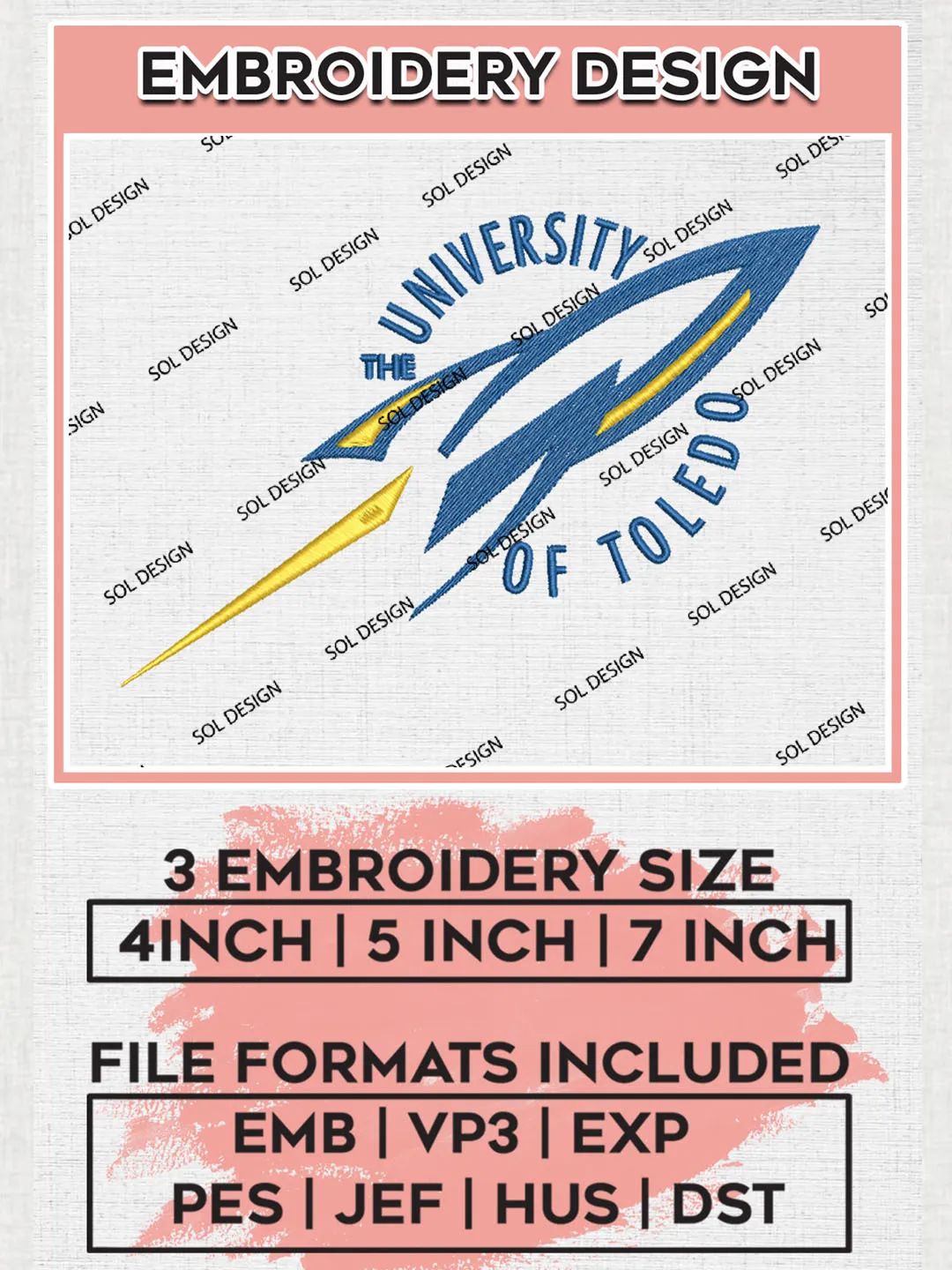 NCAA Toledo Rockets College Football Team Logo embroidery designs, NCAA ...