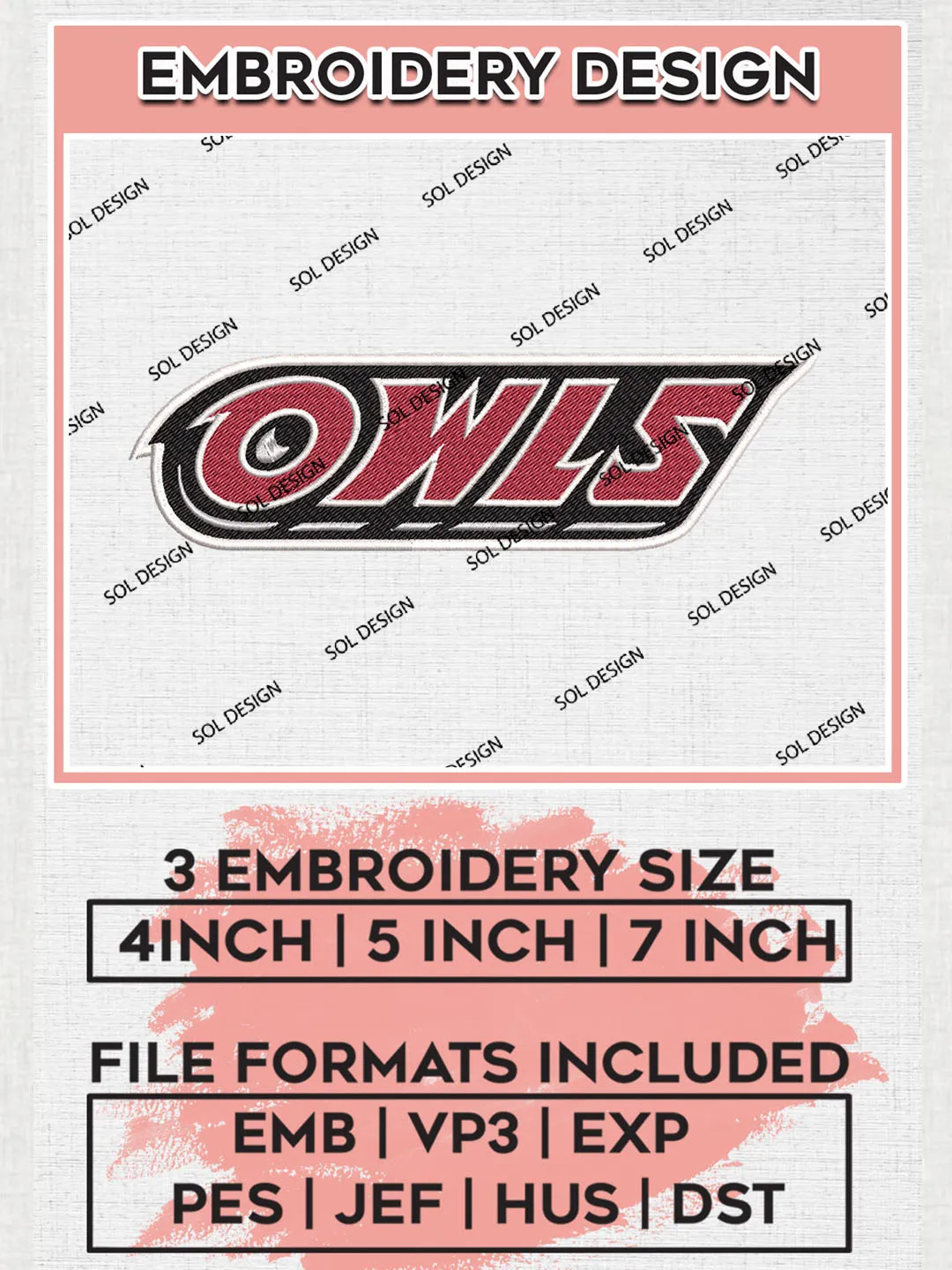 NCAA Owls Team Word Logo Embroidery Design Files, NCAA Temple Owls ...