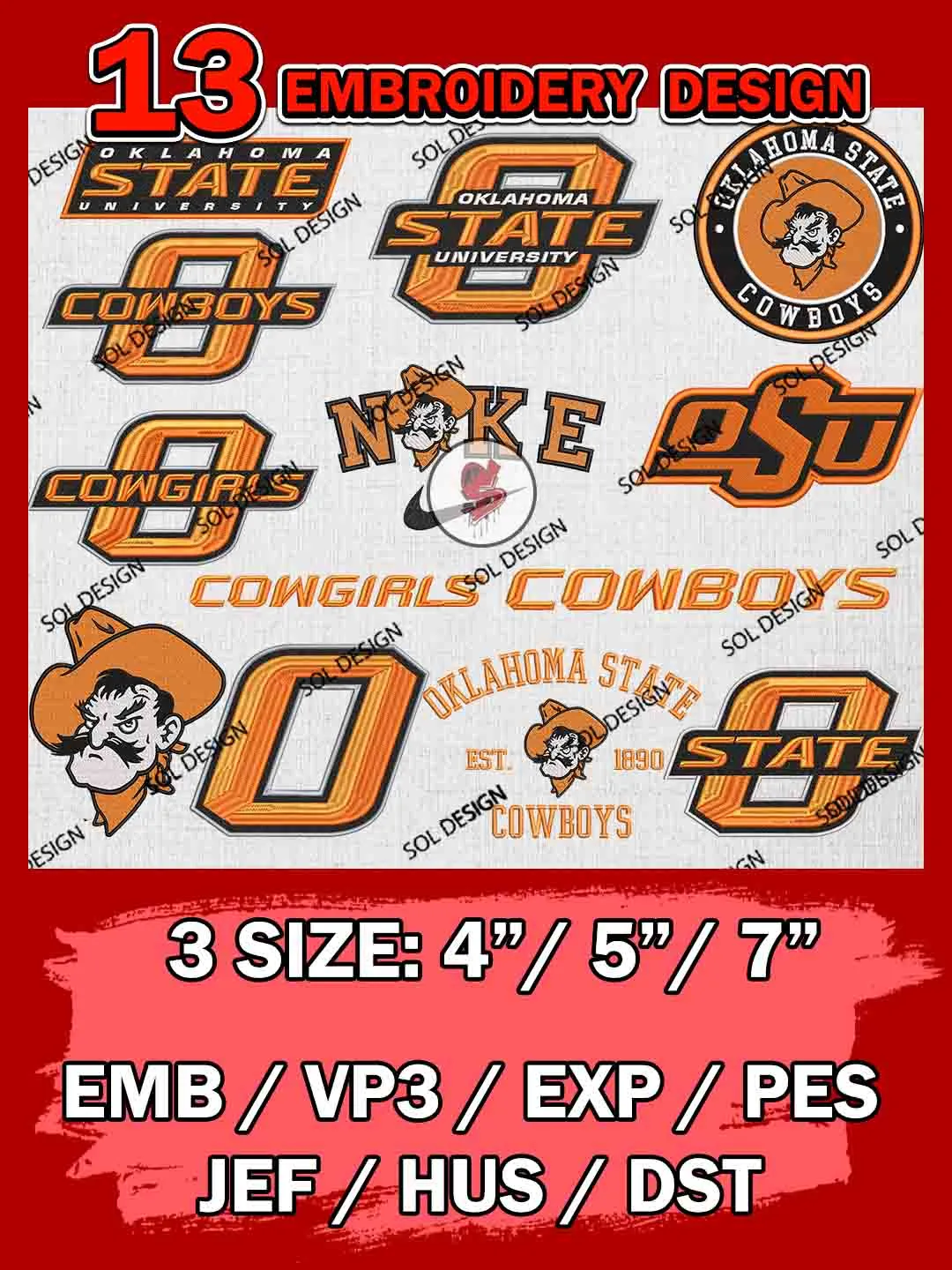 13 NCAA Oklahoma State Cowboys Bundle Embroidery Files, NCAA Oklahoma ...