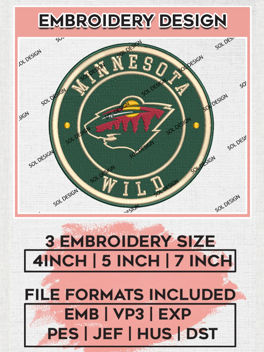 Minnesota Wild Circle Logo Machine Embroidery Files, NHL Minnesota Wild ...