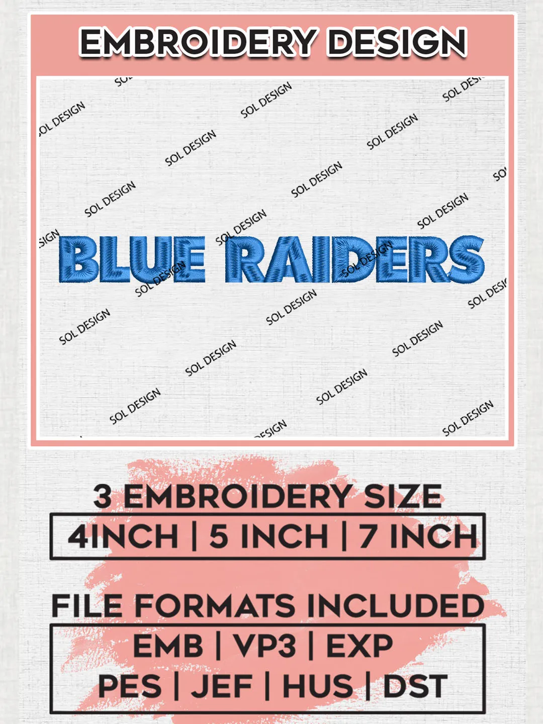 NCAA Blue Raiders Football Team Word Logo Embroidery Design Files, NCAA ...