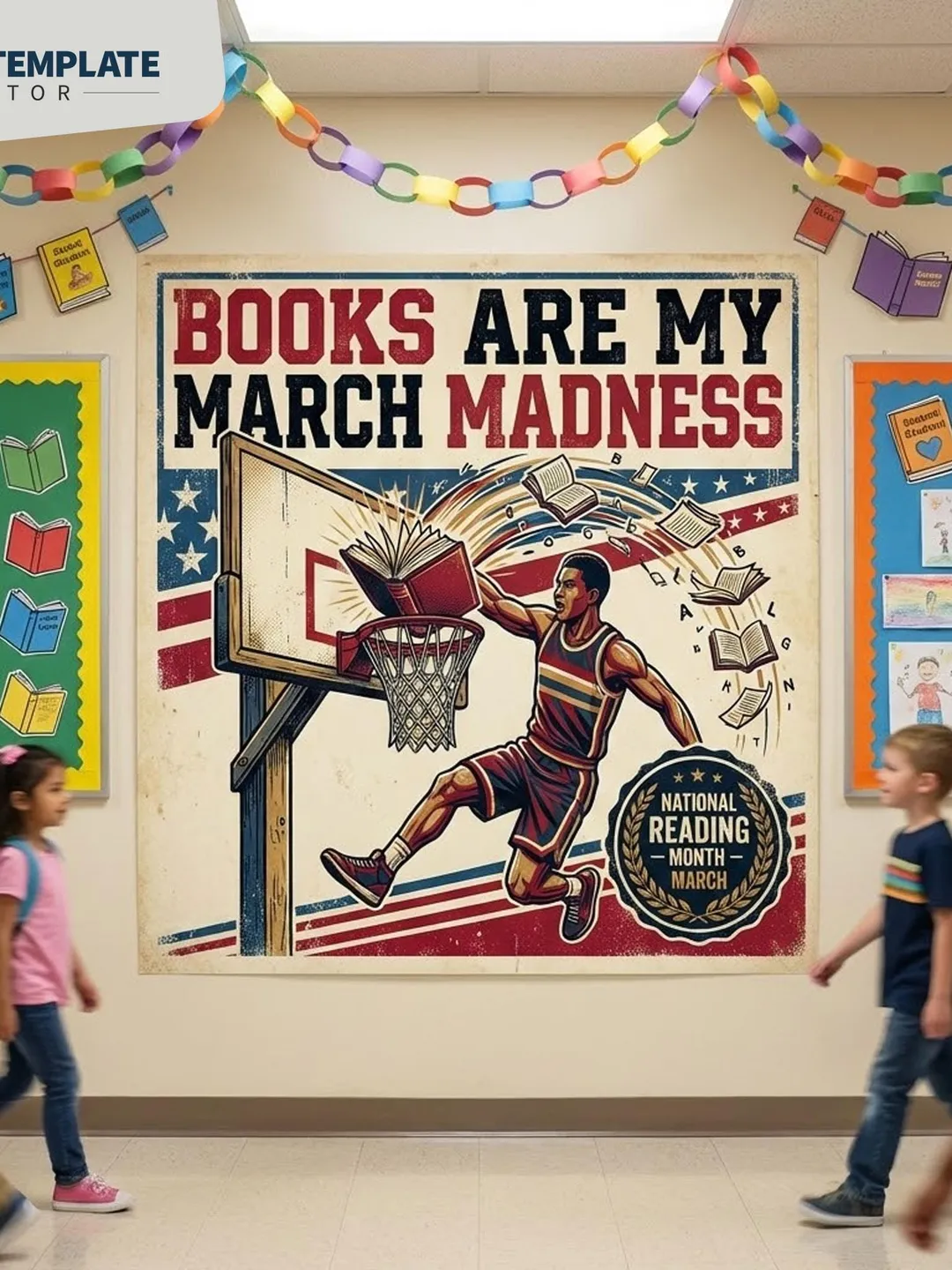 March Madness Reading Poster, Vintage Basketball Art (Instant Download)