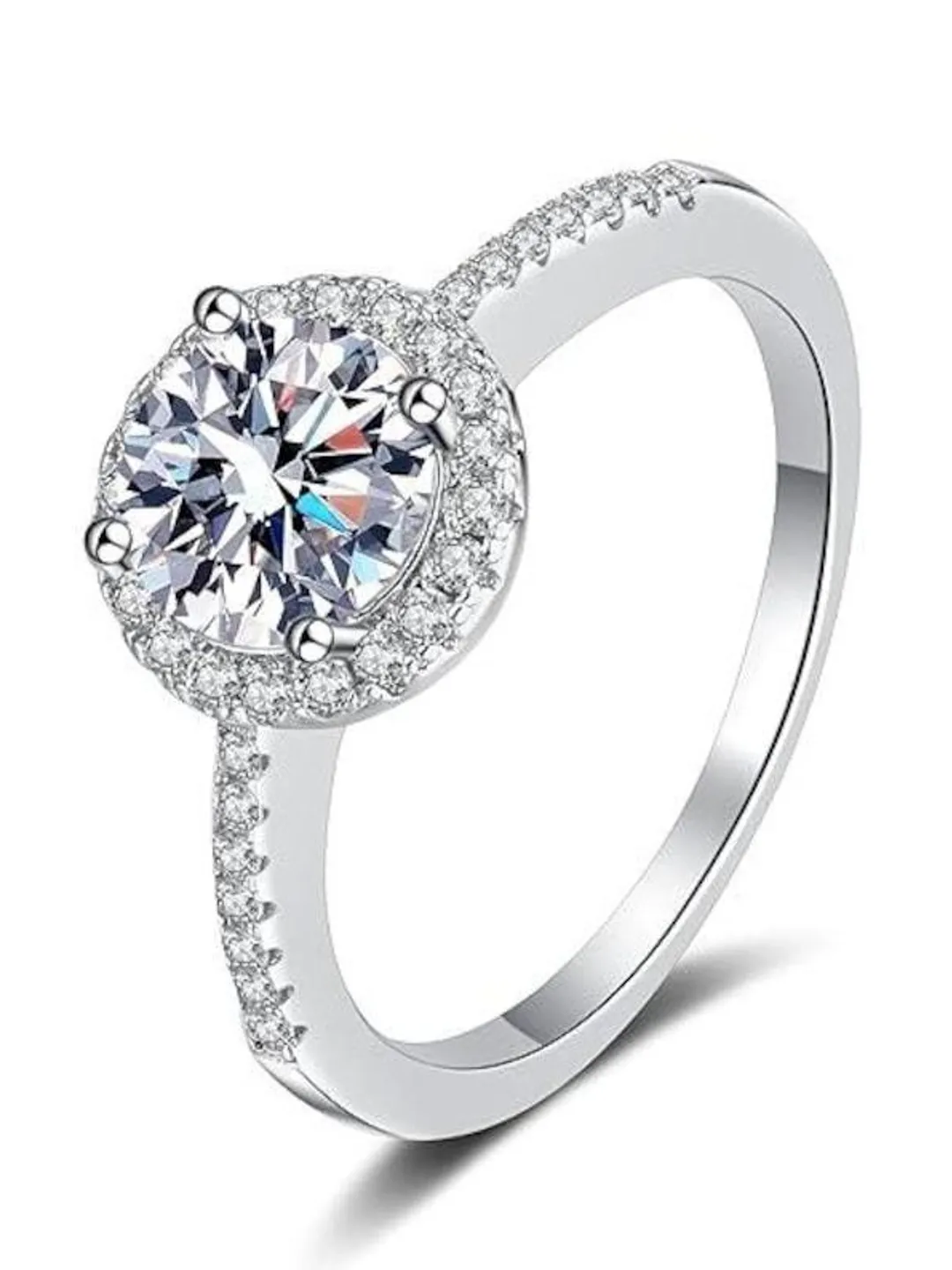 2CT Round Cut White Moissanite 925 Sterling Silver Halo Setting ...
