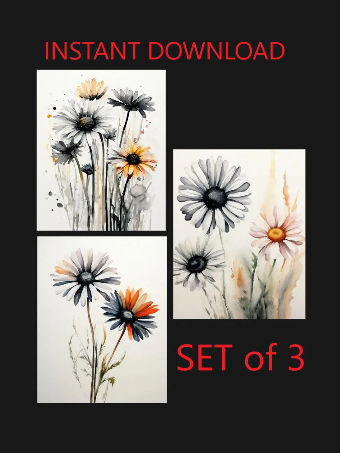 Daisies Poster Digital Instant Download Black&White Daisies Art Print ...