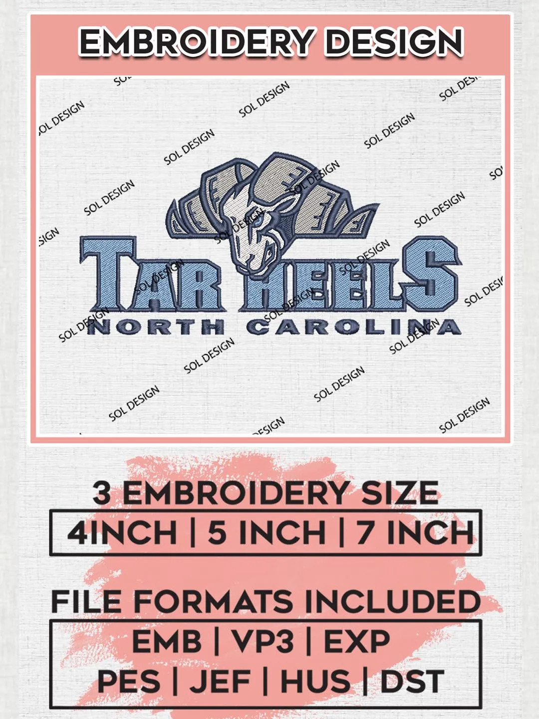 NCAA North Carolina Tar Heels Wordmark Logo Machine Embroidery Design ...