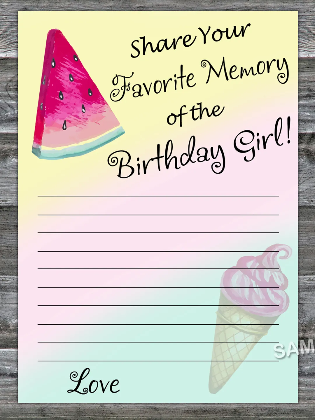 Watermelon Favorite Memory of the Birthday Girl,Adult Birthday party ...