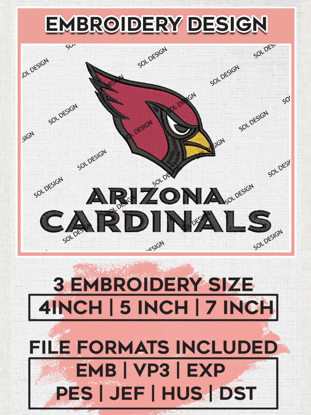 Arizona Cardinals Logo Embroidery Designs, NFL Cardinals, NFL ...