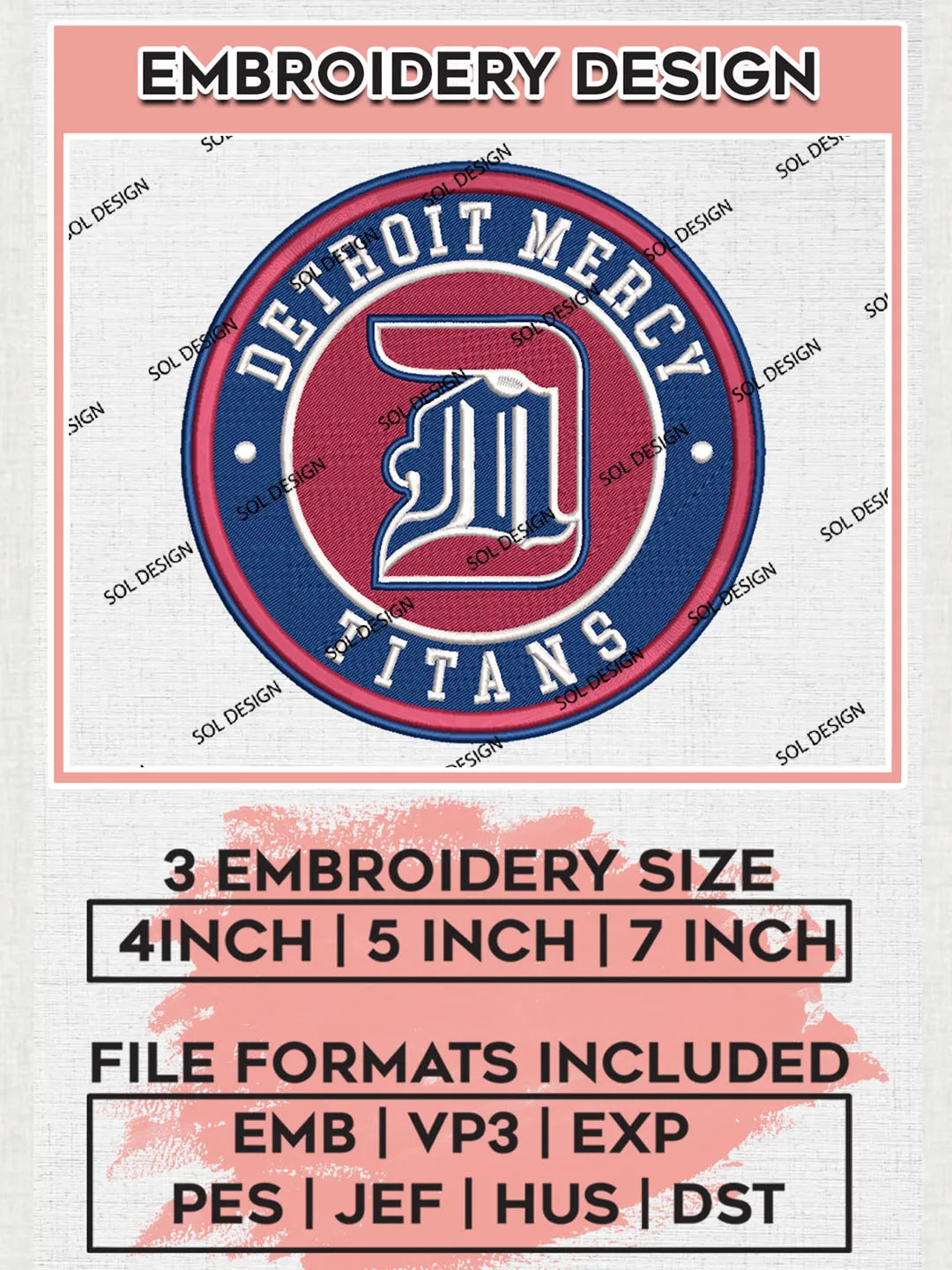 NCAA Detroit Mercy Titans Round Logo Embroidery, NCAA Detroit Mercy ...