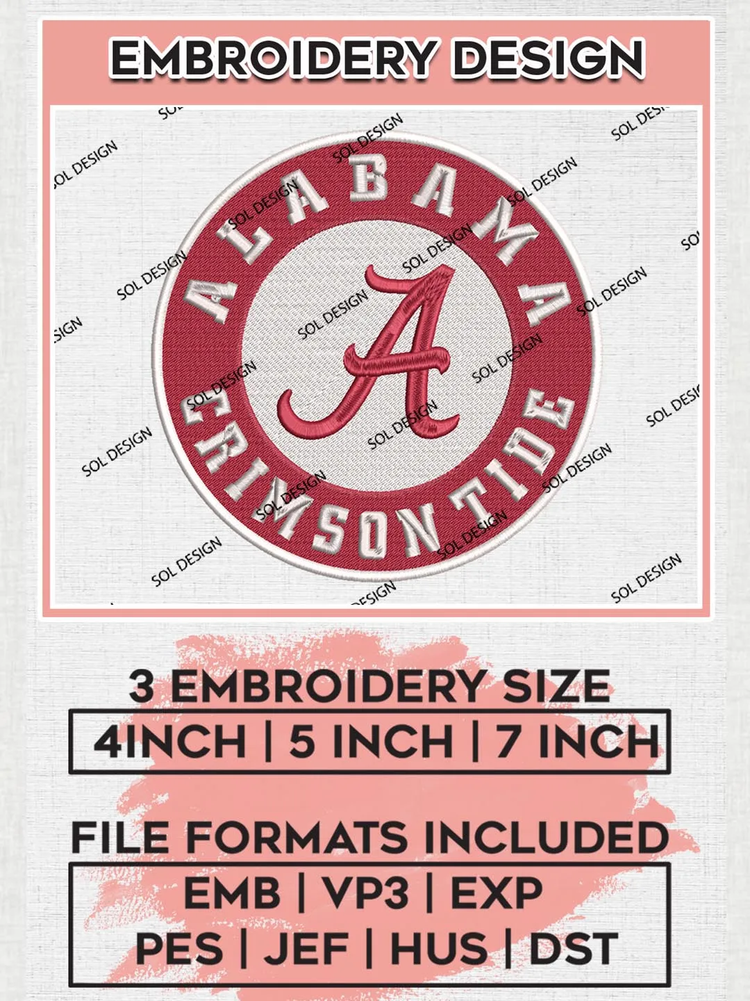 NCAA Alabama Crimson Tide Round Logo Machine Embroidery Design, NCAA ...