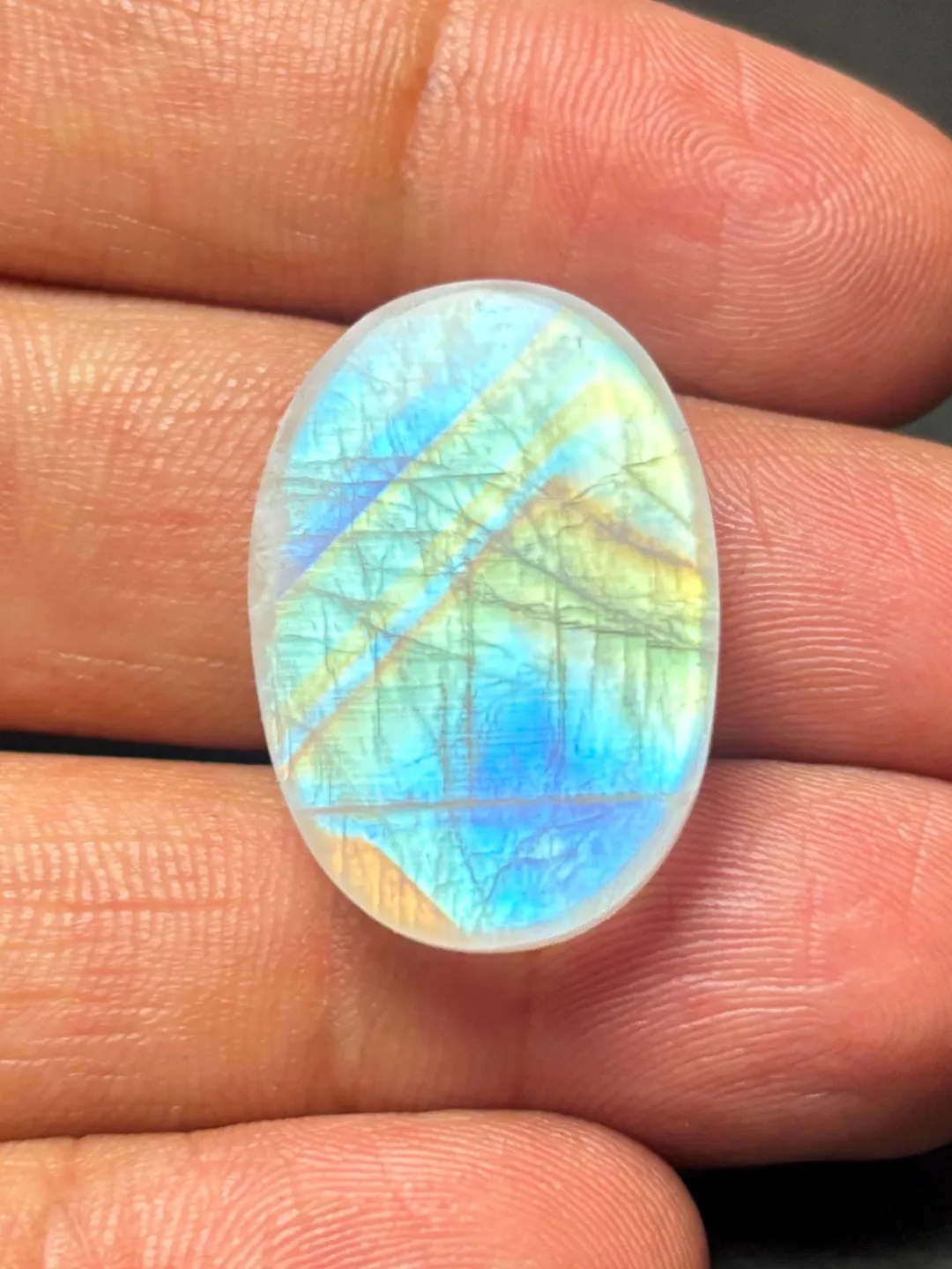Oval Rainbow Moonstone Cabochon: Handmade Flat Back Gemstone (18x26x7 mm)