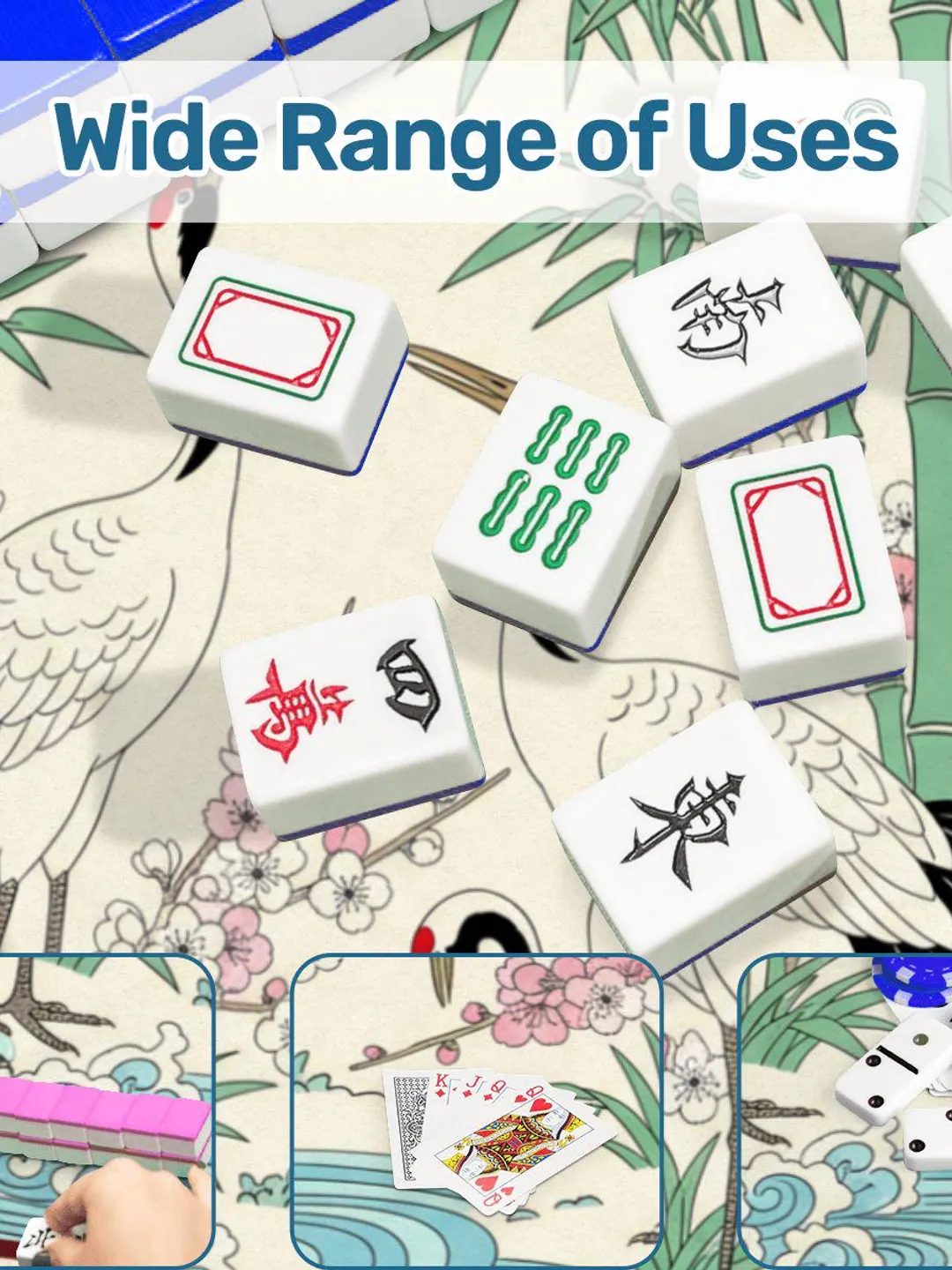 Crane Mahjong Playing Mat with Storage Bag, Cherry Blossom Bamboo ...