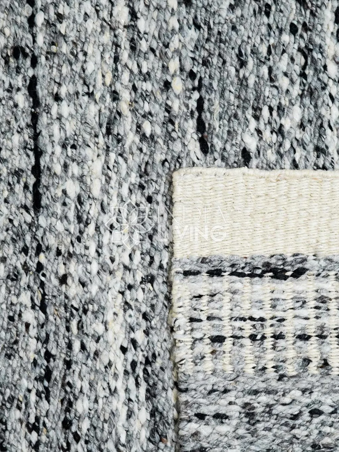 Natural Grey Black Blended Modern Textured Wool Rug : Handwoven Neutral ...