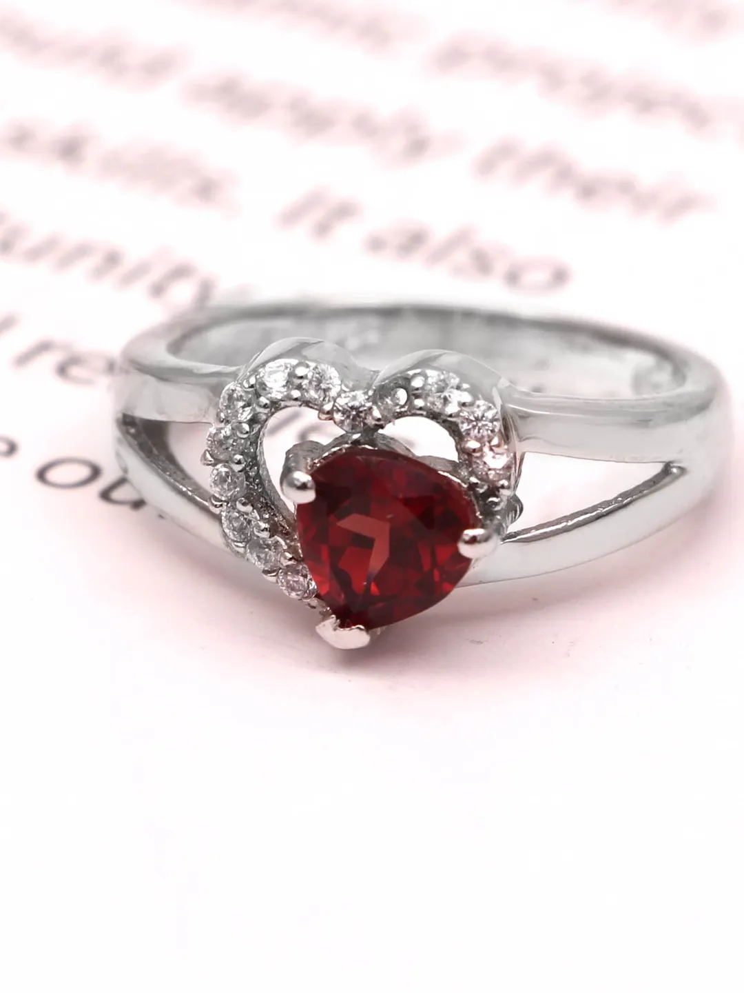 Natural Garnet Ring, Dainty Heart Ring, Delicate Band Ring, January ...