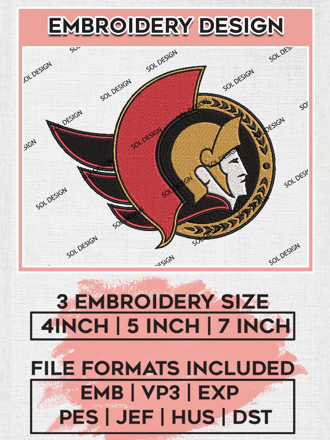 Ottawa Senators NHL Hockey Team Logo Embroidery Design, NHL Ottawa ...