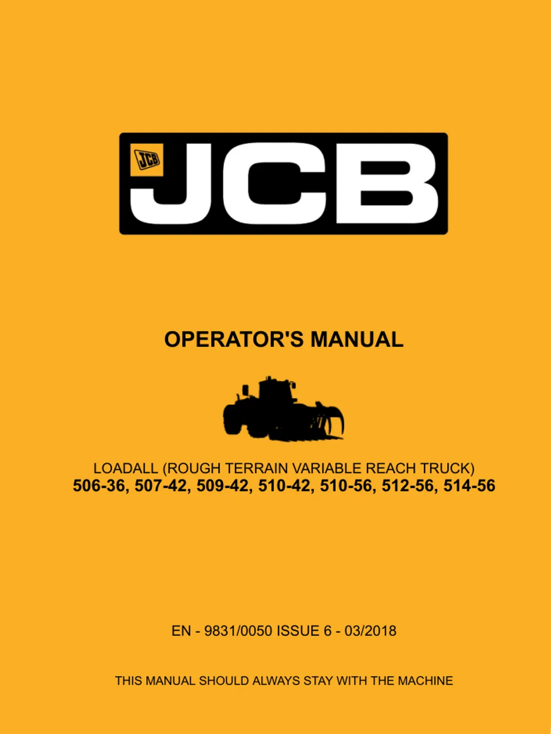 JCB 506-36 507-42 509-42 510-42 510-56 Loadall Operator Manual 9831-0050