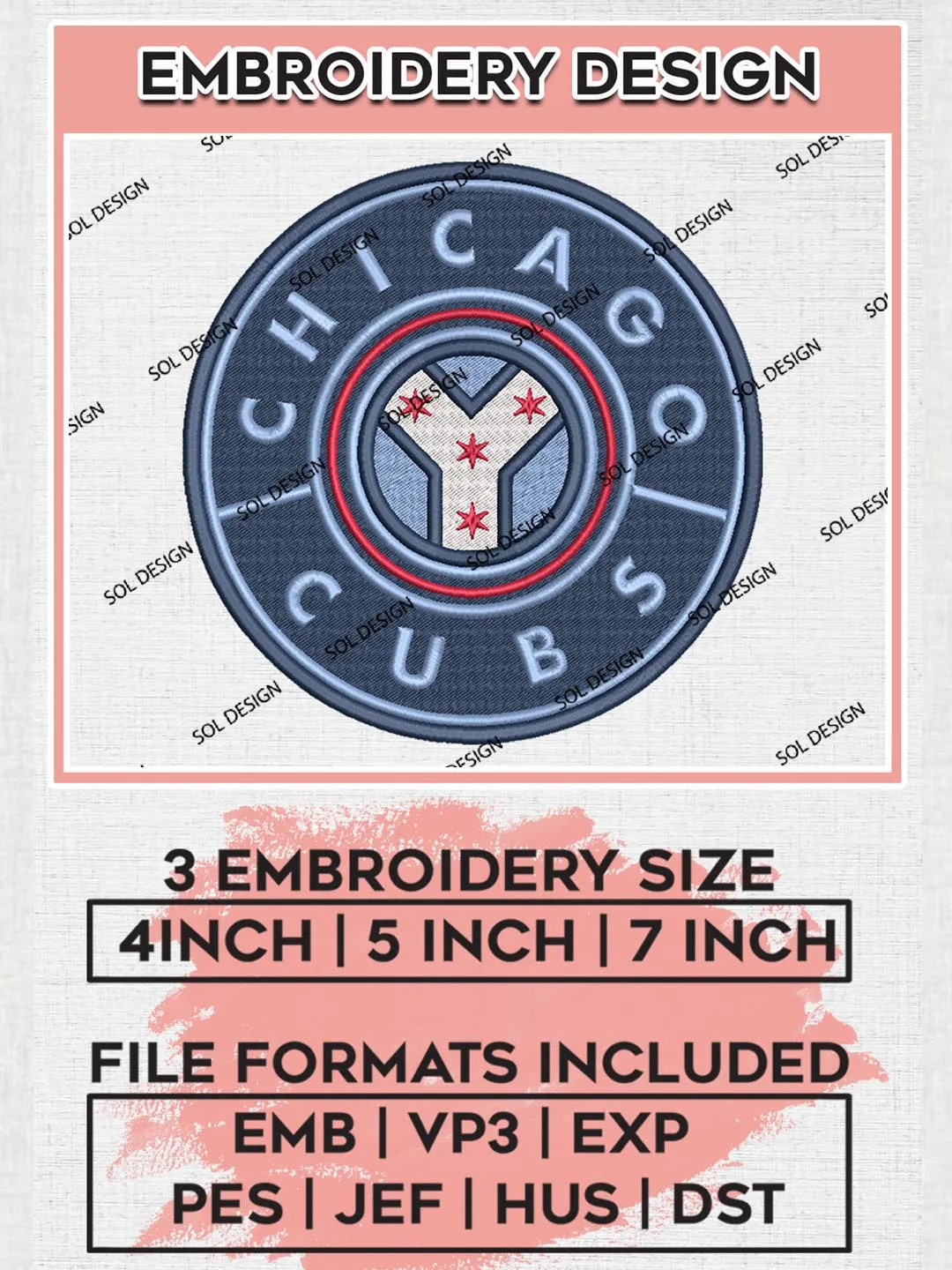 Chicago Cubs Round Logo Embroidery Design Files, MLB Chicago Cubs Team ...