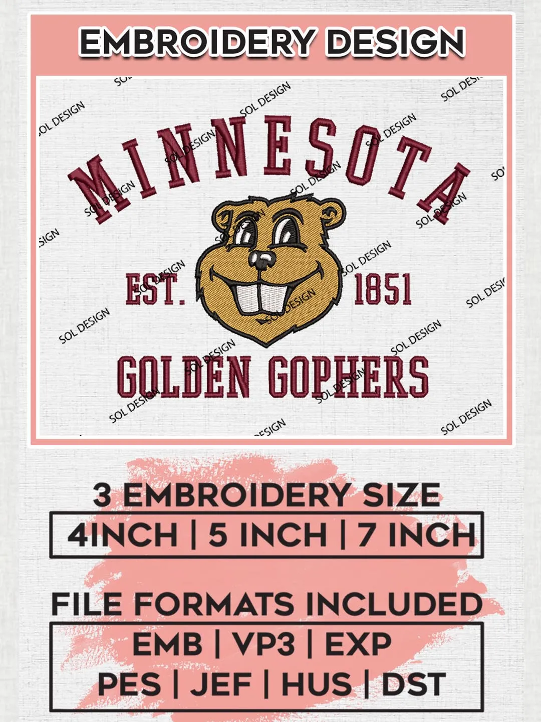 Minnesota Golden Gophers Est 1851 Logo Embroidery Designs, NCAA ...