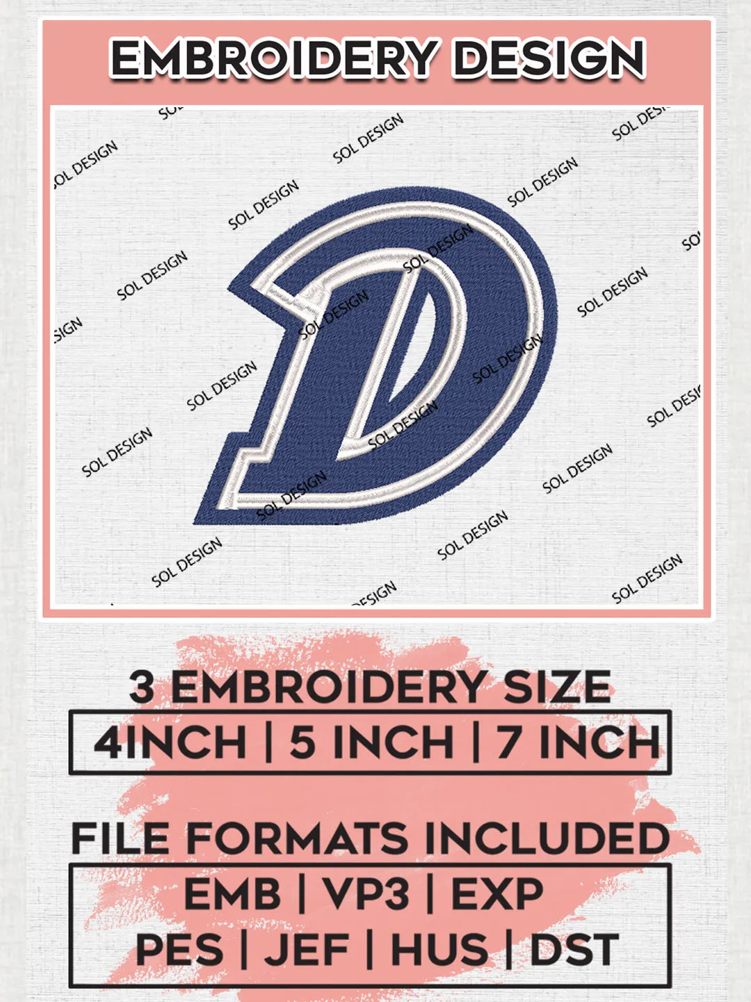Drake Bulldogs Team D Letter Logo embroidery designs, NCAA Drake ...