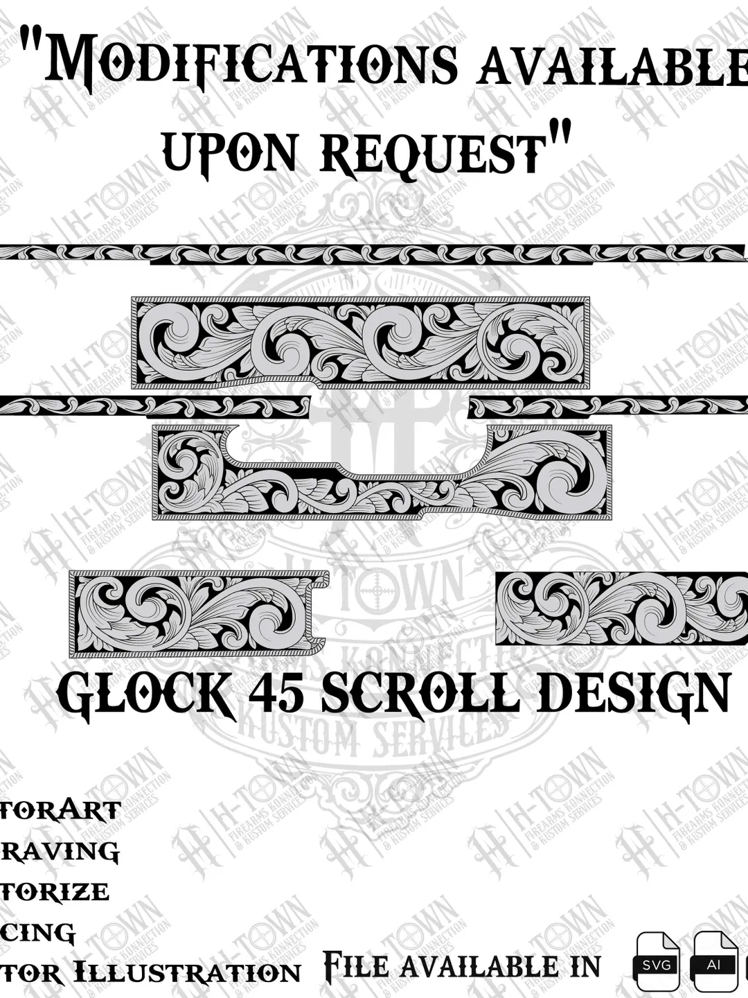 GLOCK 45 Engraving Scroll Vector | Ornamental Grip Design | Full Slide ...