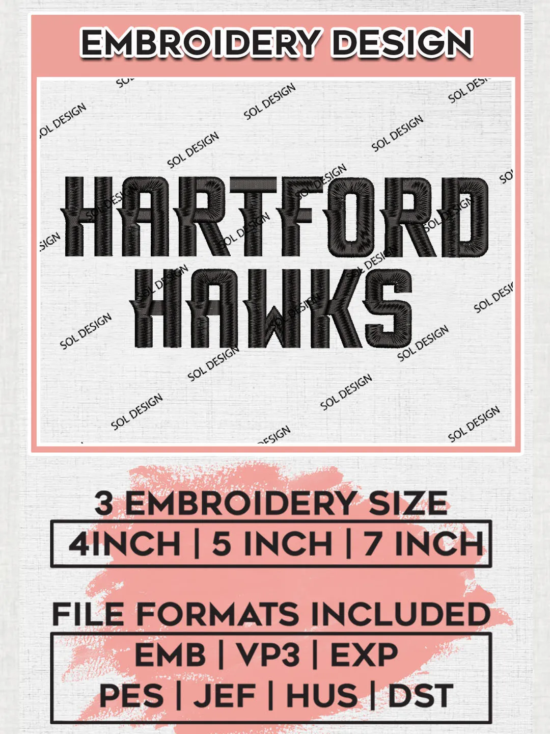NCAA Hartford Hawks Team Writing Logo Embroidery Design Files, NCAA ...