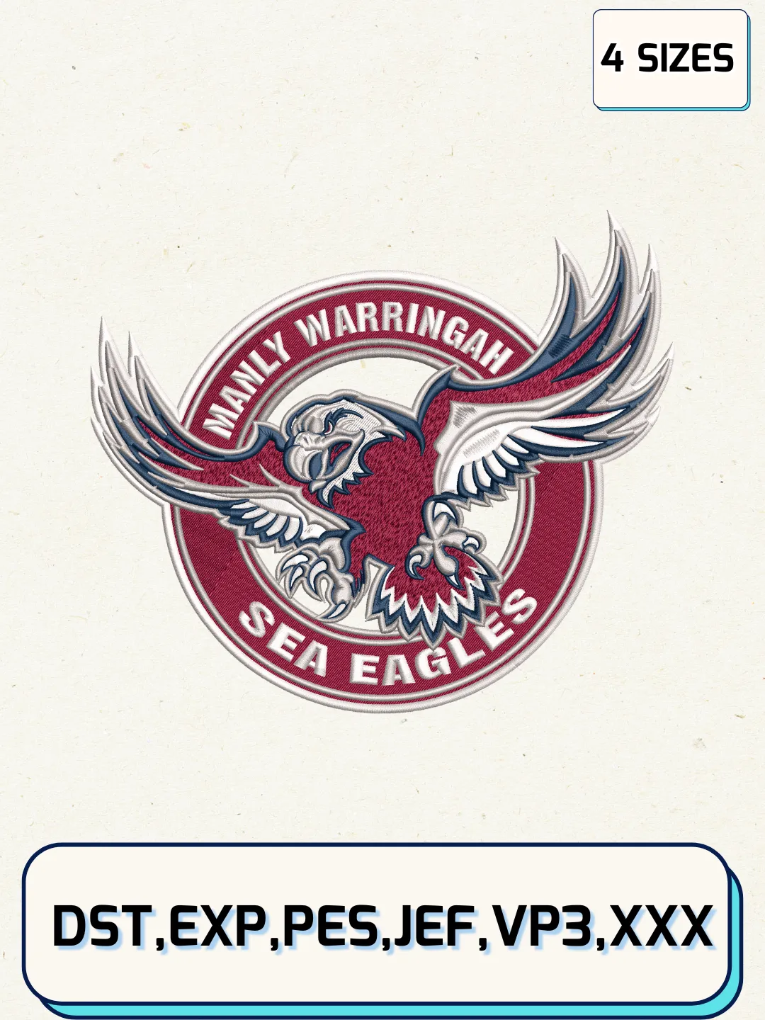 Manly Warringah Sea Eagles Logos Embroidery Design Files, NRL Logos ...