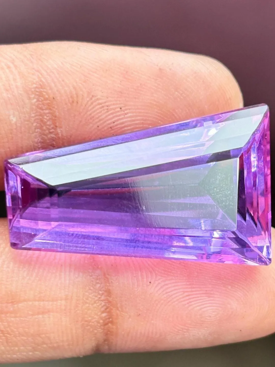 61 Ct Lozenge Cut Lab Amethyst, Geometric Trapezoid Gemstone