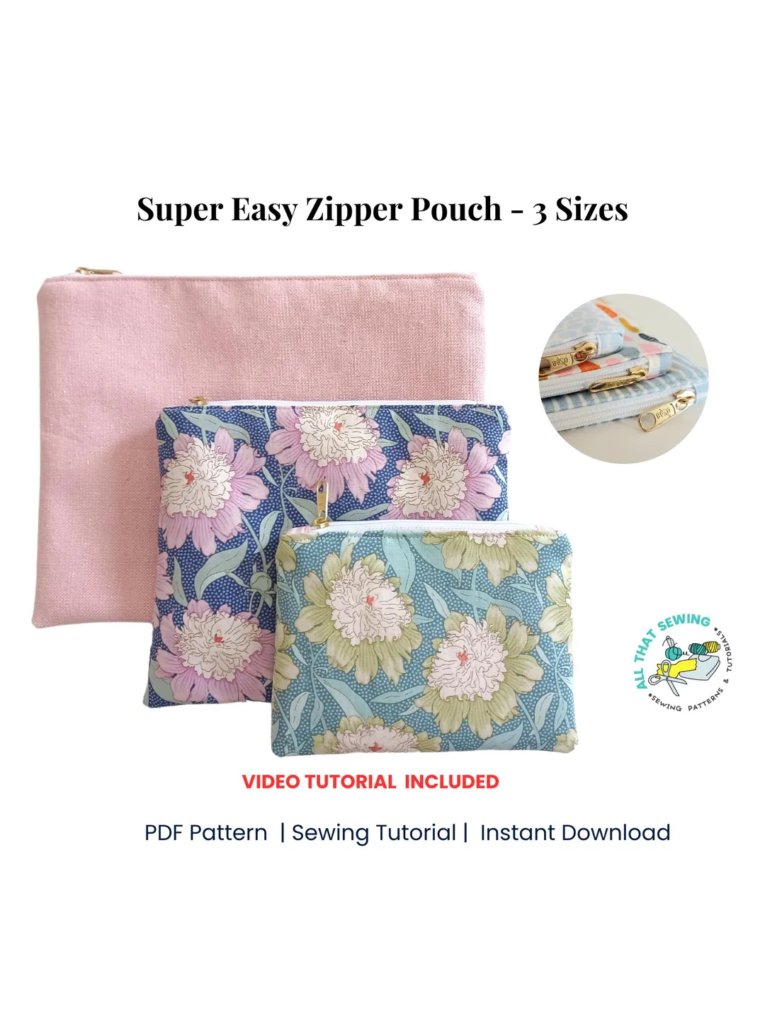 Simple Zipper Pouch Sewing Pattern, Easy Zipper Pouch Pattern, Flat ...