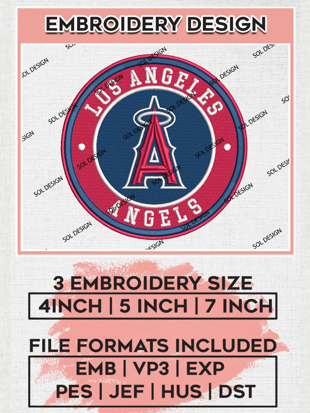 Los Angeles Angels MLB Team Round Logo Embroidery Design, MLB Team ...