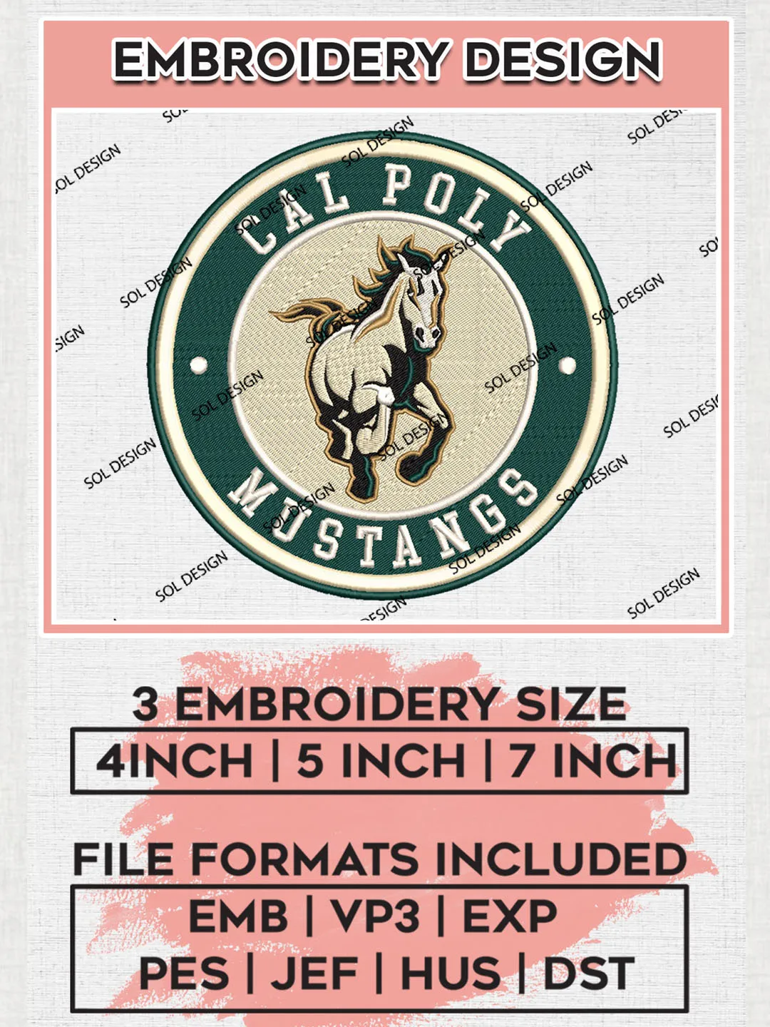 NCAA Cal Poly Mustangs Round Logo Embroidery, NCAA Cal Poly Mustangs ...