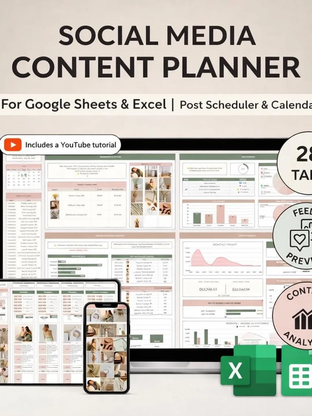 Social Media Content Planner | Google Sheets & Excel Calendar | Content ...