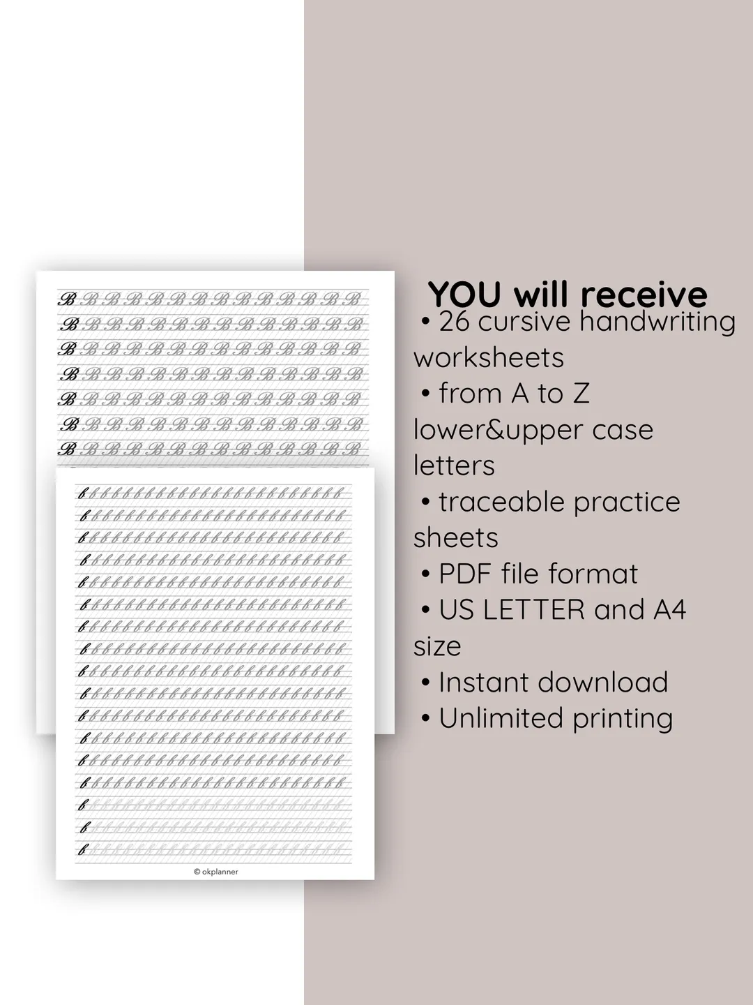 Printable Traceable Calligraphy Worksheets for Capital & Lowercase ...