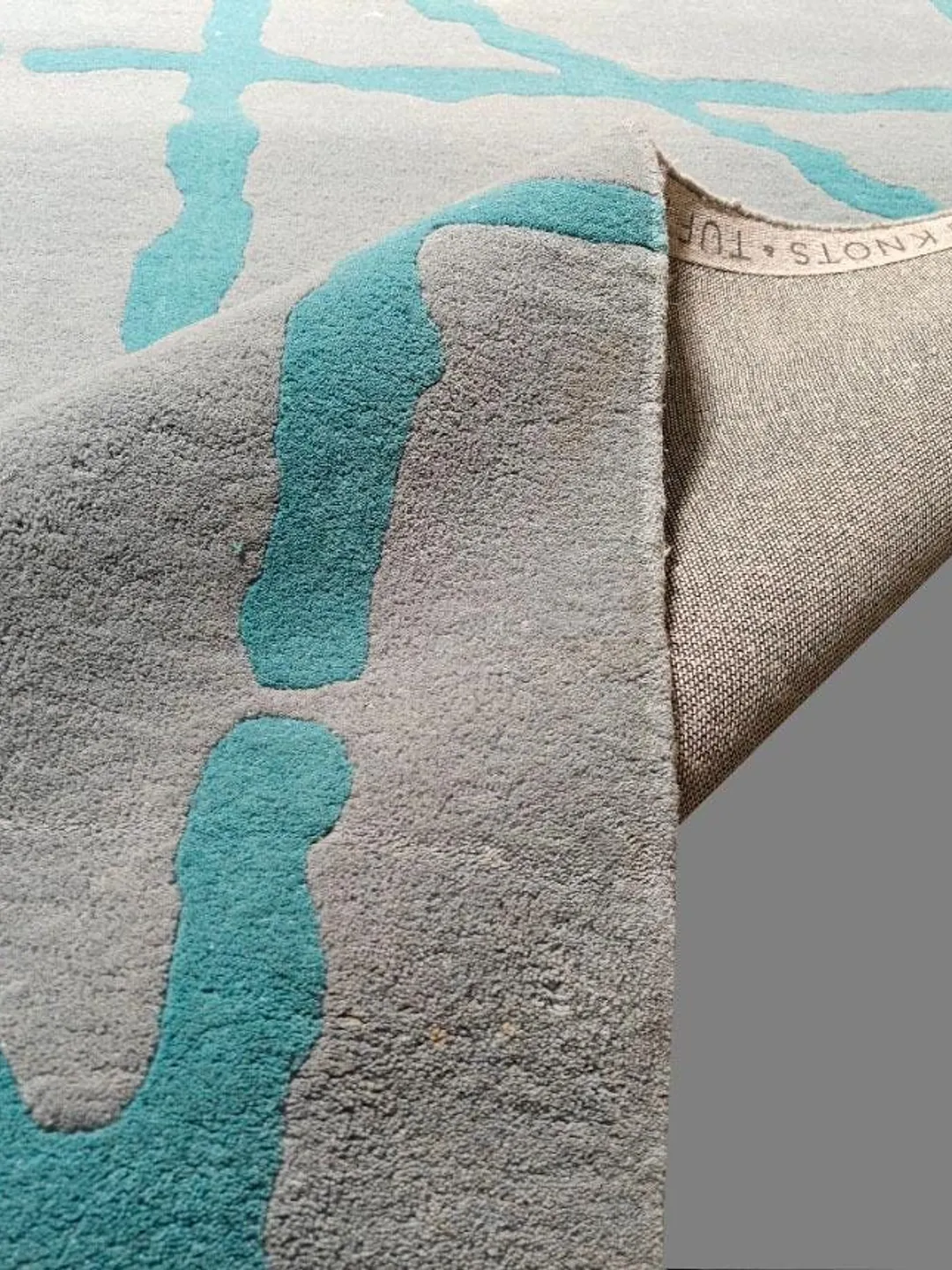 Hand-Tufted Wool Rug, Blue Teal Geometric, Modern Area Rug, 8x10