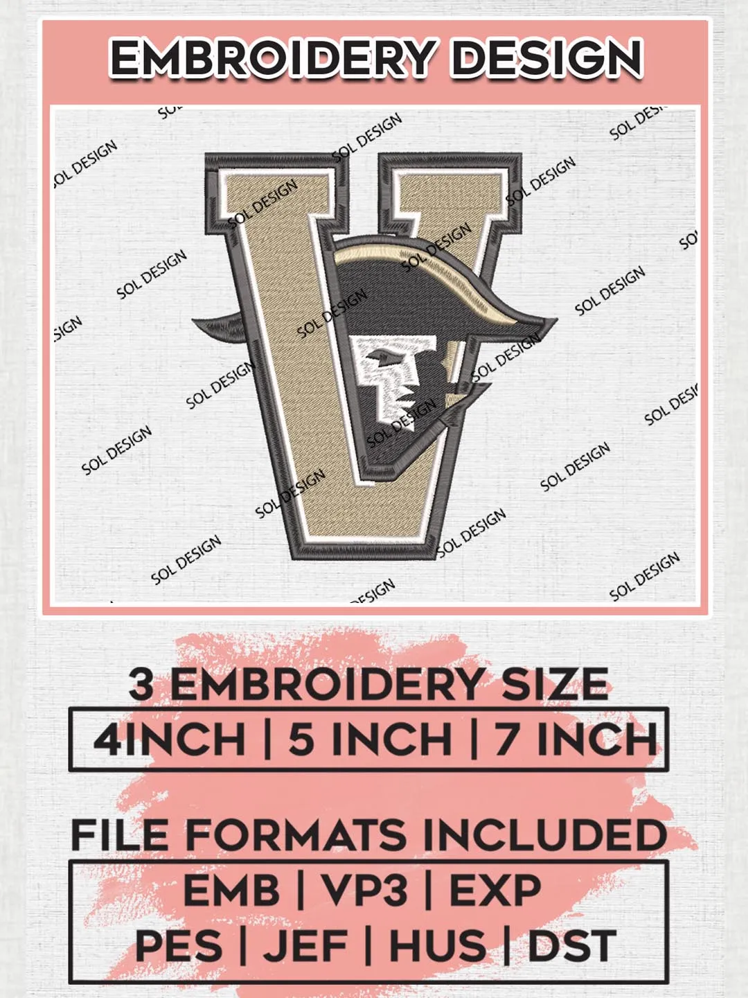 NCAA Vanderbilt Commodores Football Team Logo Machine Embroidery Design ...