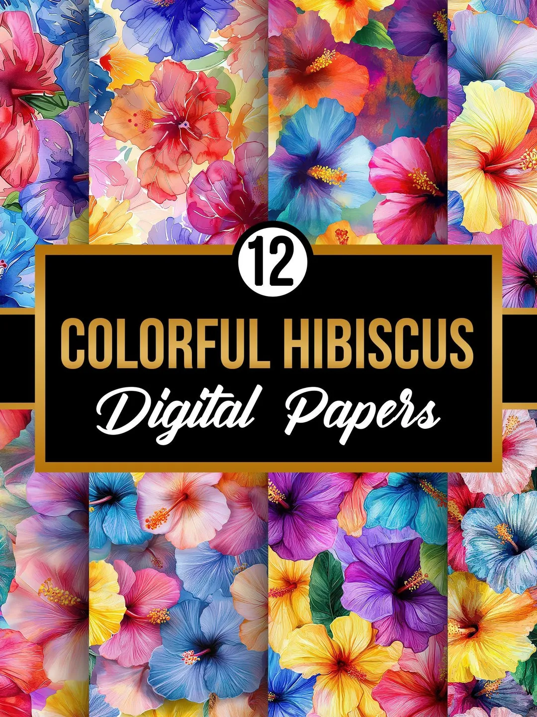 Acrylic Paint Hibiscus Flowers Digital Papers, Colorful Painted ...