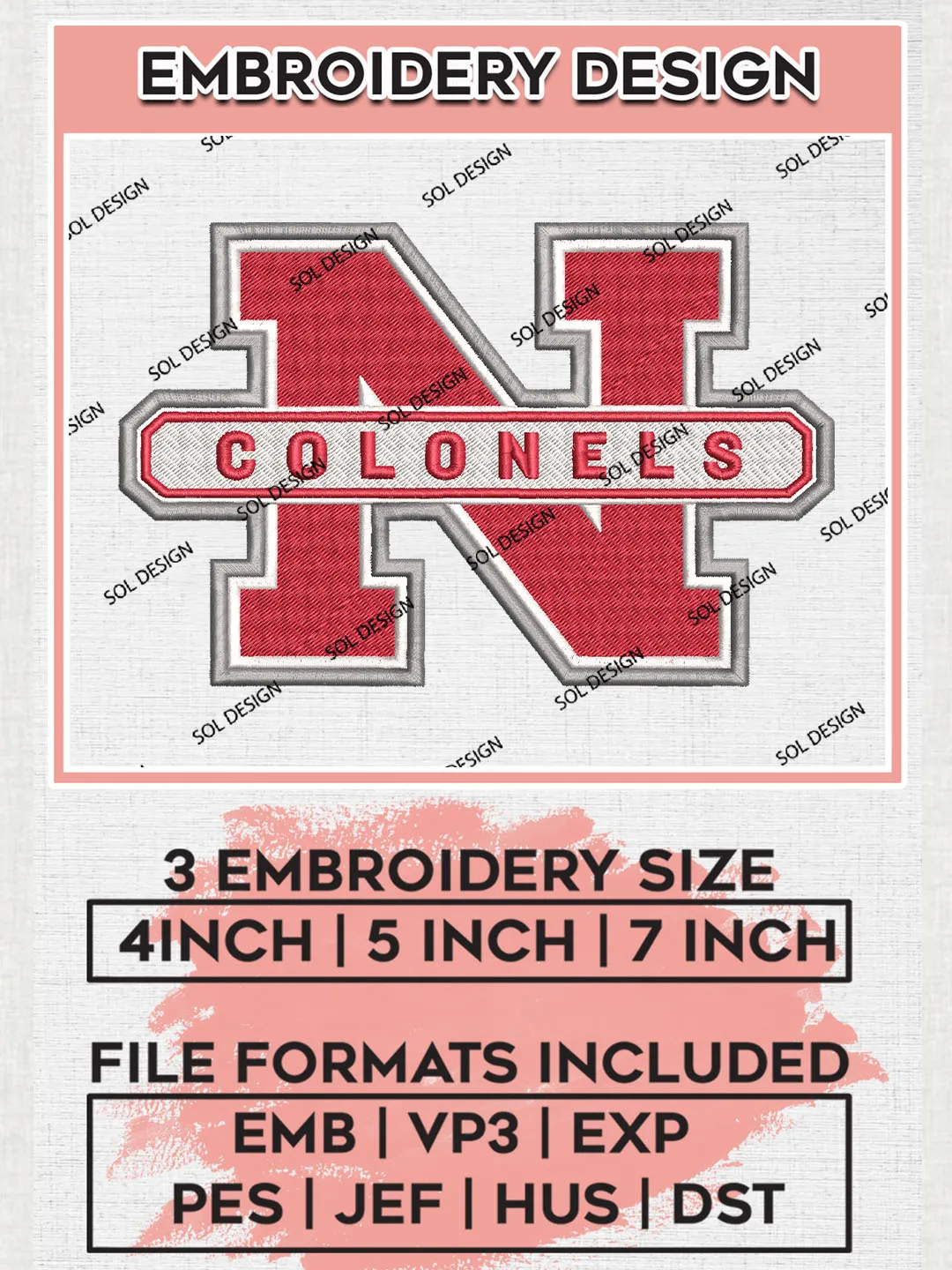 NCAA N ColonelsTeam Logo Embroidery Design Files, NCAA Nicholls ...