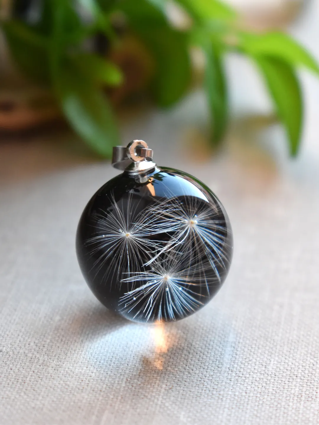 Real dandelion fluff pendant. A dandelion necklace. Transparent sphere ...